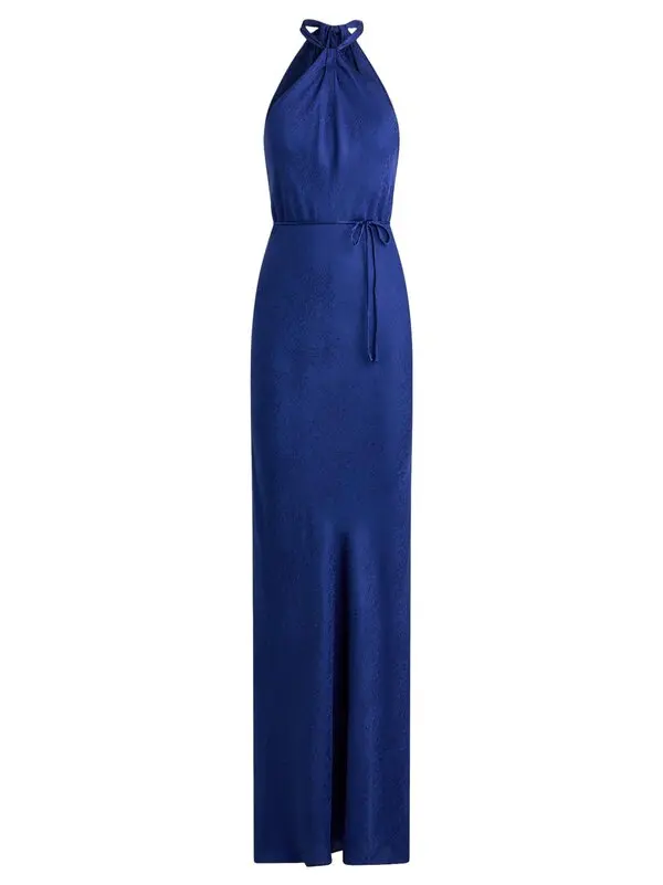 Scanlan Theodore Silk Jacquard Tie Neck Gown - Ocean