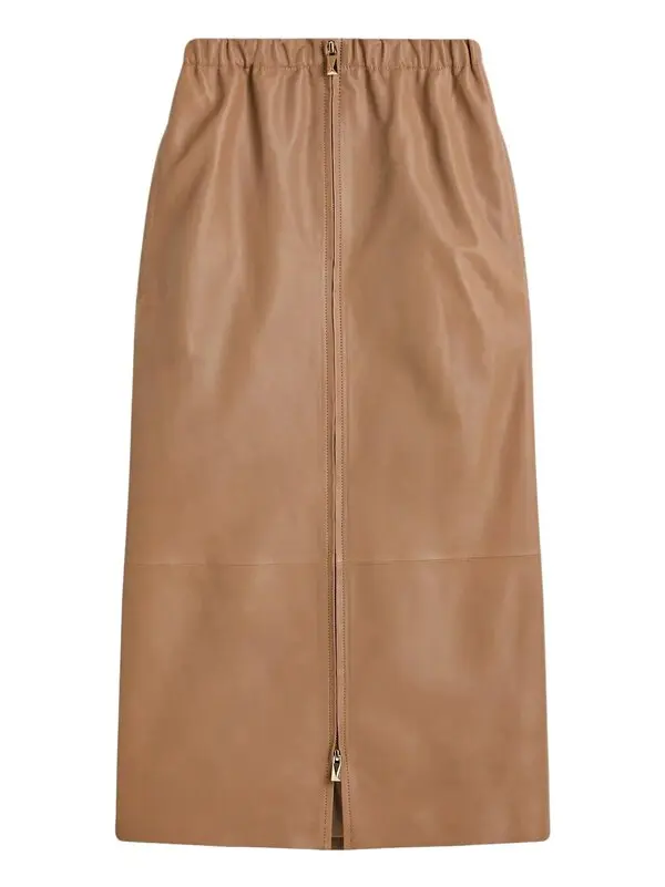 Scanlan Theodore Leather Zip Pencil Skirt - Whiskey
