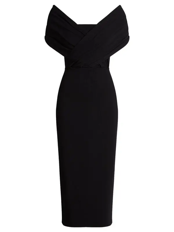 Scanlan Theodore Crepe Knit Drape Shoulder Dress - Black