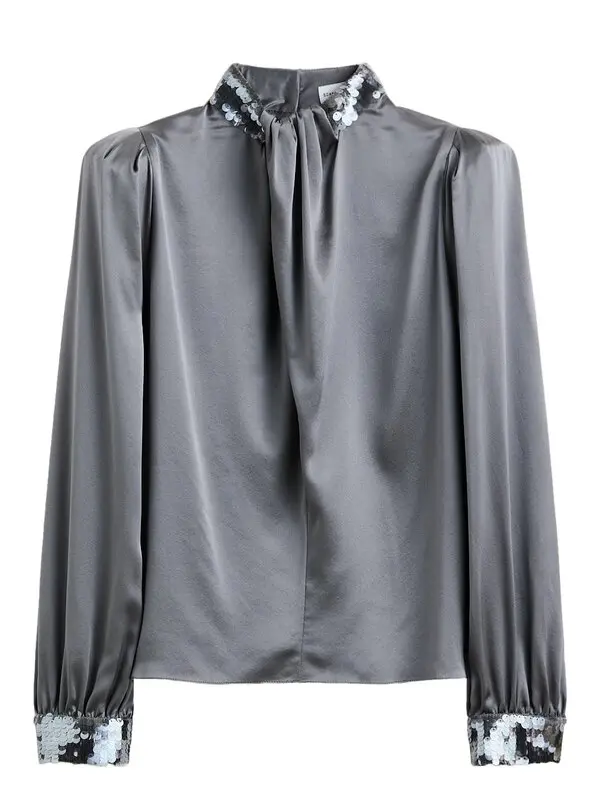 Scanlan Theodore Sequin Trim Turban Neck Blouse - Grey
