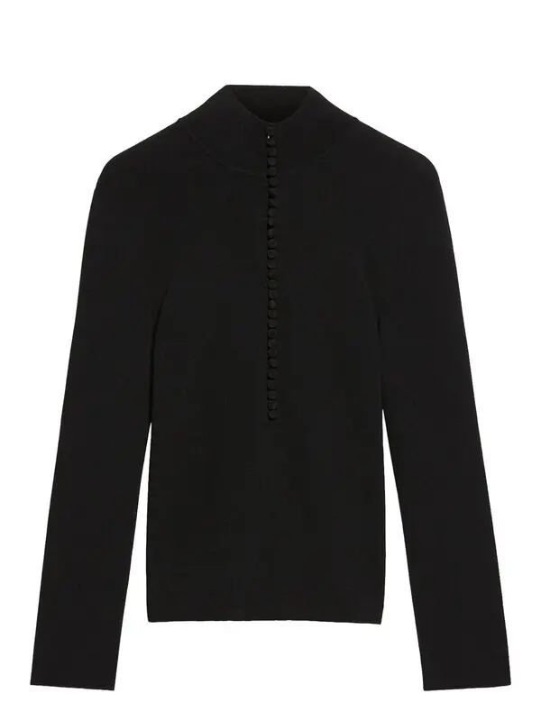 Scanlan Theodore Crepe Knit Button Polo Sweater - Black