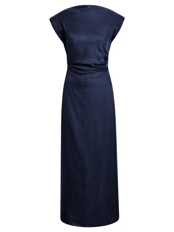 Scanlan Theodore Silk Jacquard Midi Dress - Navy