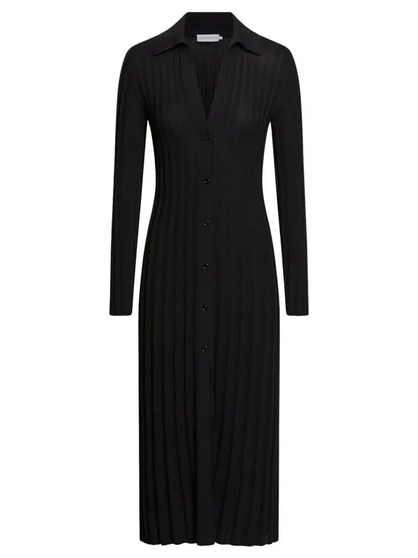 Scanlan Theodore Pleated Rib Placket Midi Dress - Black