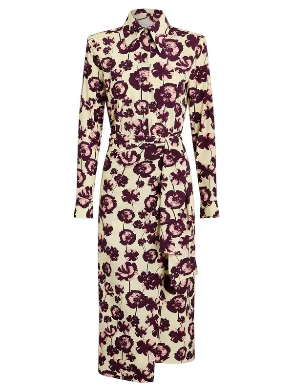 Scanlan Theodore Silk Poppy Print Wrap Dress - Lemon.burgundy