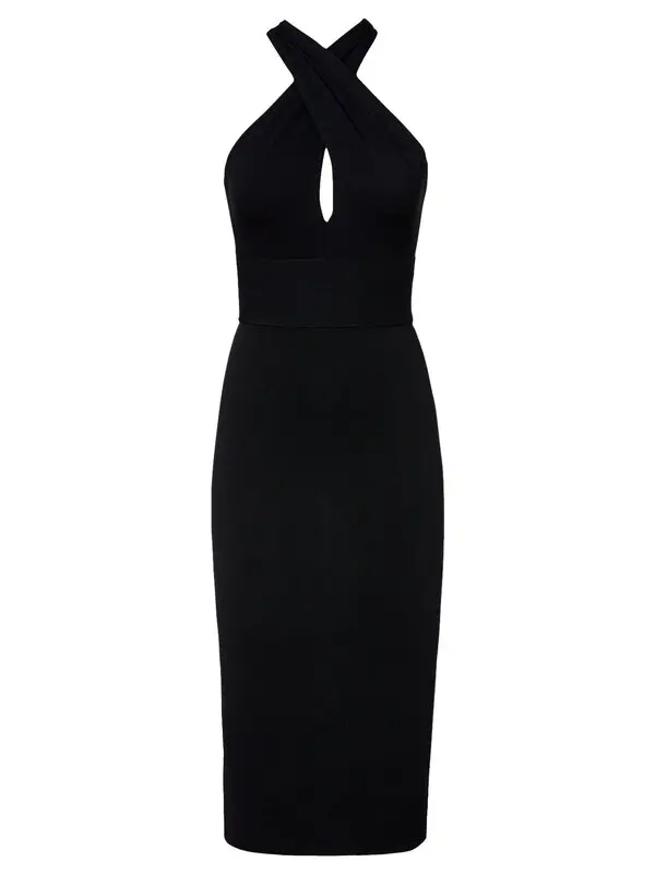 Scanlan Theodore Crepe Knit Wrap Neck Knee Length Gown - Black
