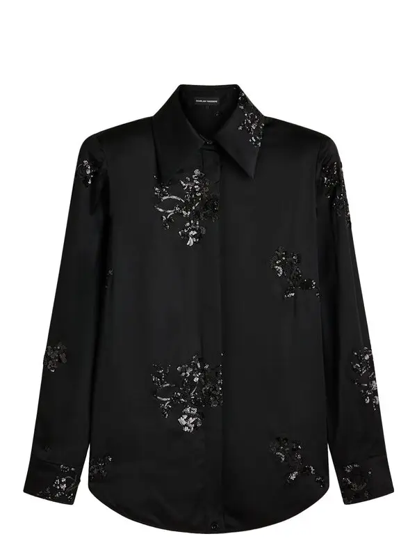 Scanlan Theodore Beaded Satin Shirt With Shoulder Pads - Black