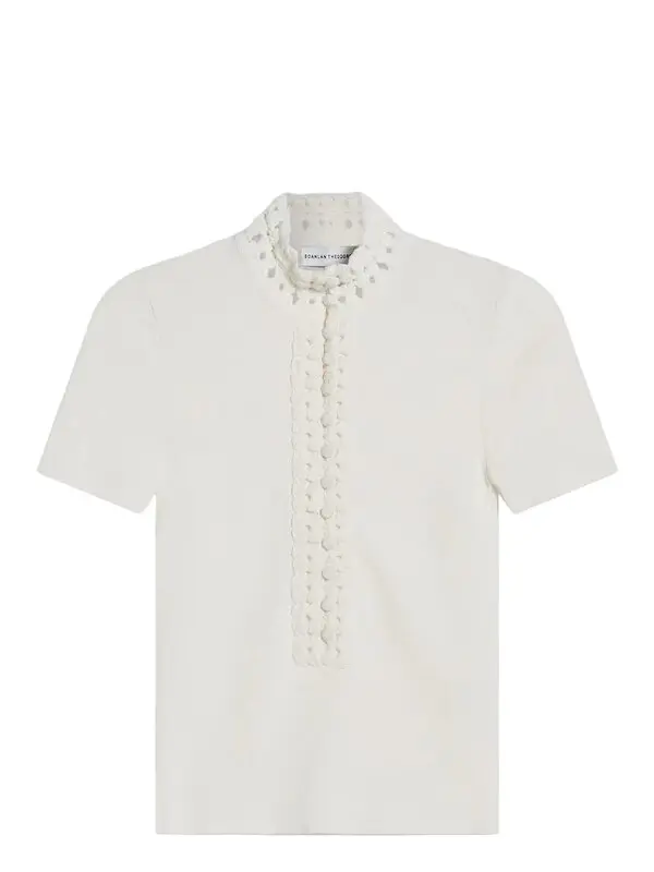 Scanlan Theodore Crepe Knit Daisy Short Sleeve Top - Cream