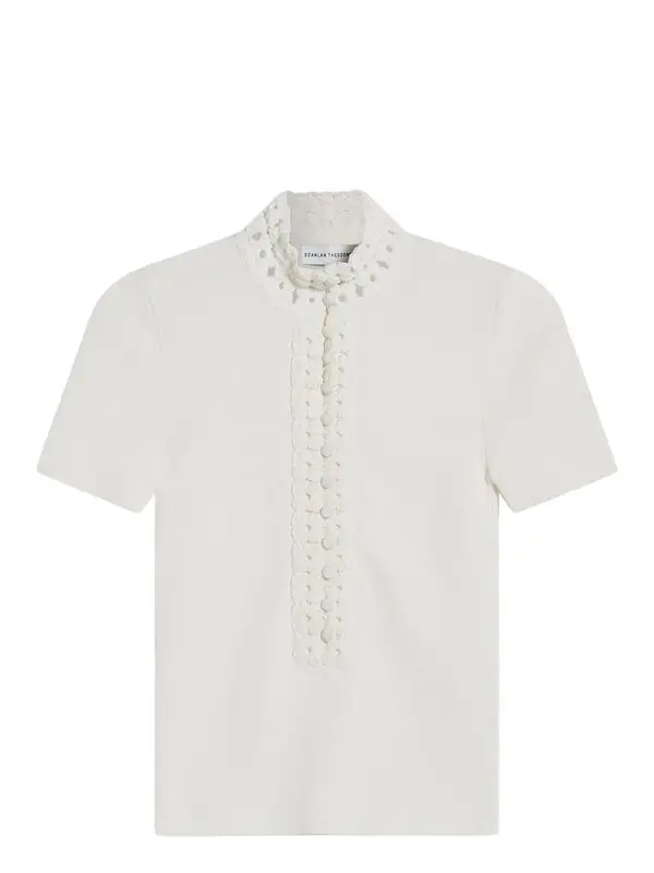 Scanlan Theodore Crepe Knit Daisy Short Sleeve Top - Cream