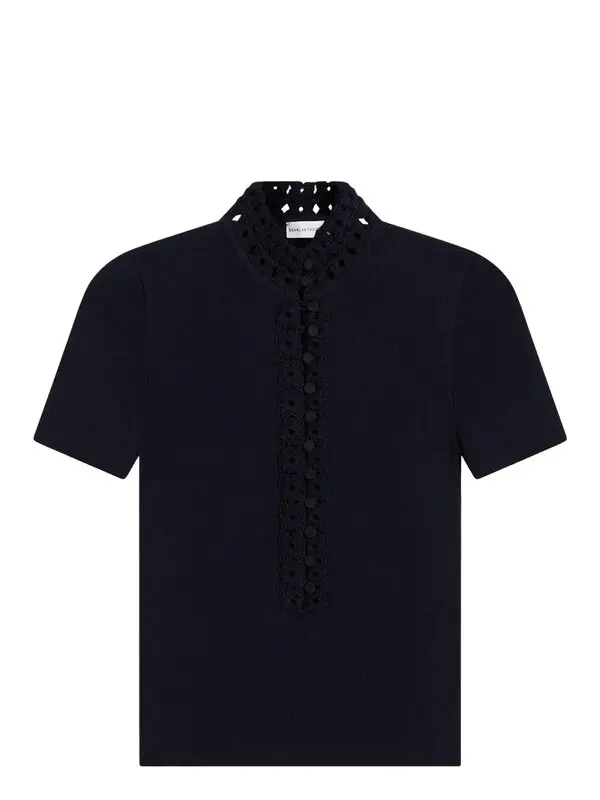 Scanlan Theodore Crepe Knit Daisy Short Sleeve Top - Navy