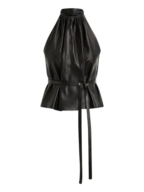 Scanlan Theodore Leather Gather Neck Top - Black
