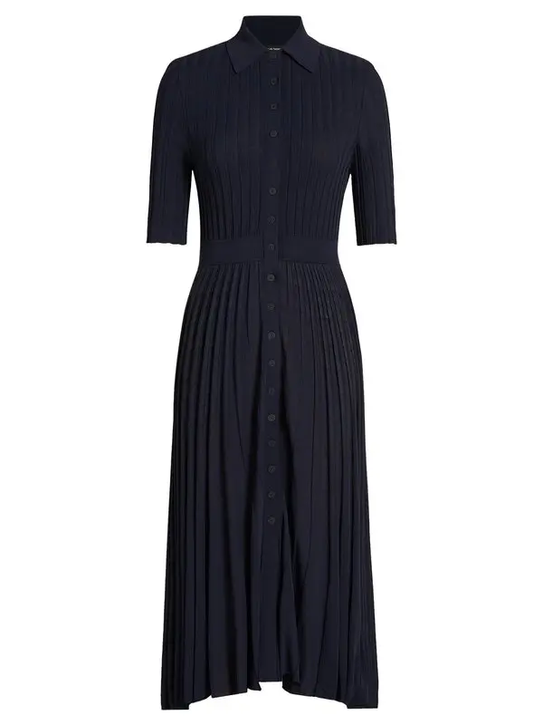 Scanlan Theodore Pleated Rib Shirt Dress - Navy