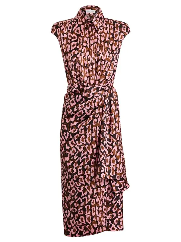 Scanlan Theodore Silk Jacquard Animal Print Midi Dress - Pink.chocolate