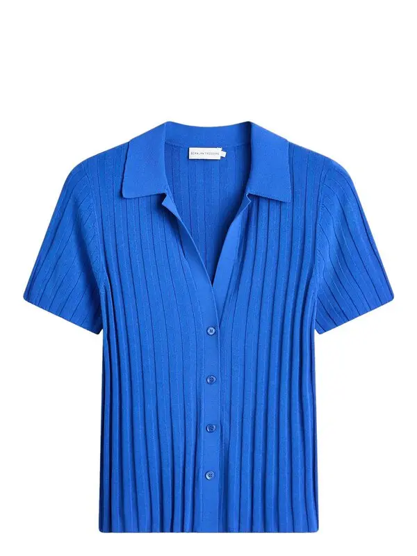 Scanlan Theodore Pleated Ribbed Knit Cuff Shirt - Cobalt