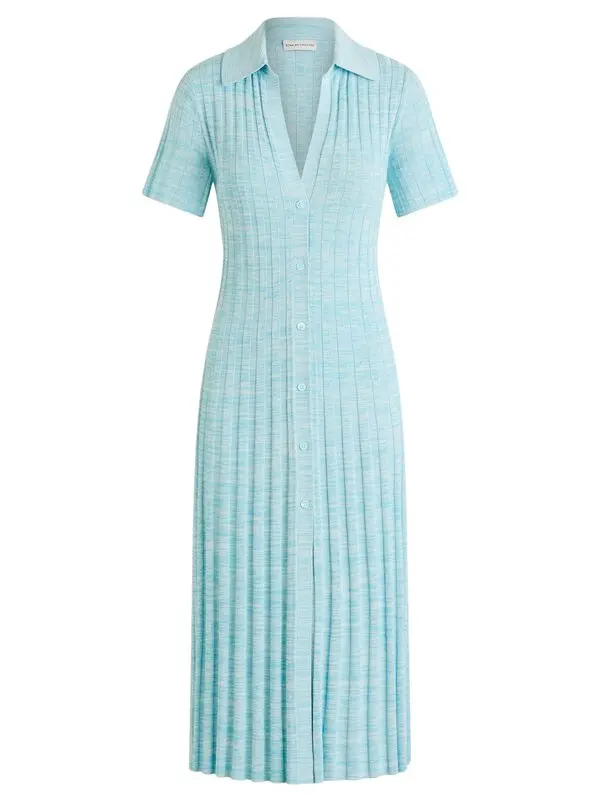 Scanlan Theodore Pleated Rib Marle Placket Dress - Blue White