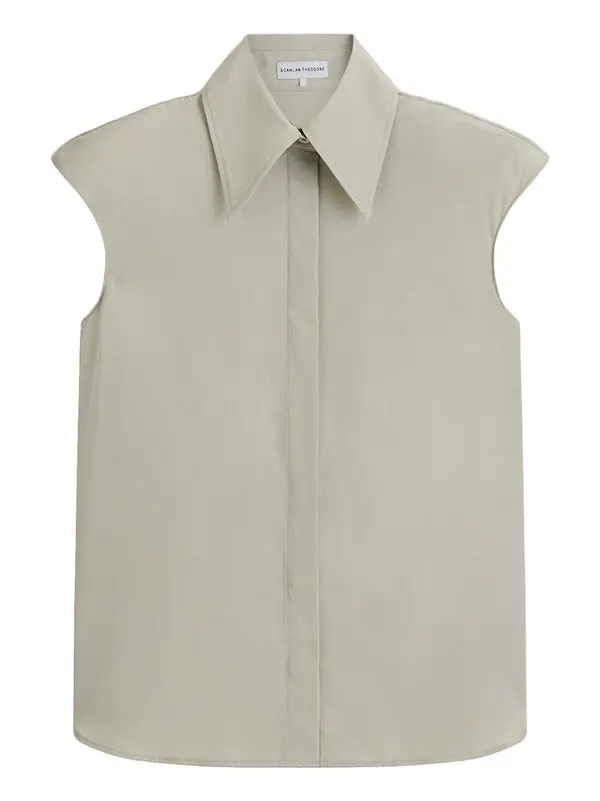 Scanlan Theodore Sleeveless Silk Shirt With Shoulder Pads - Sage