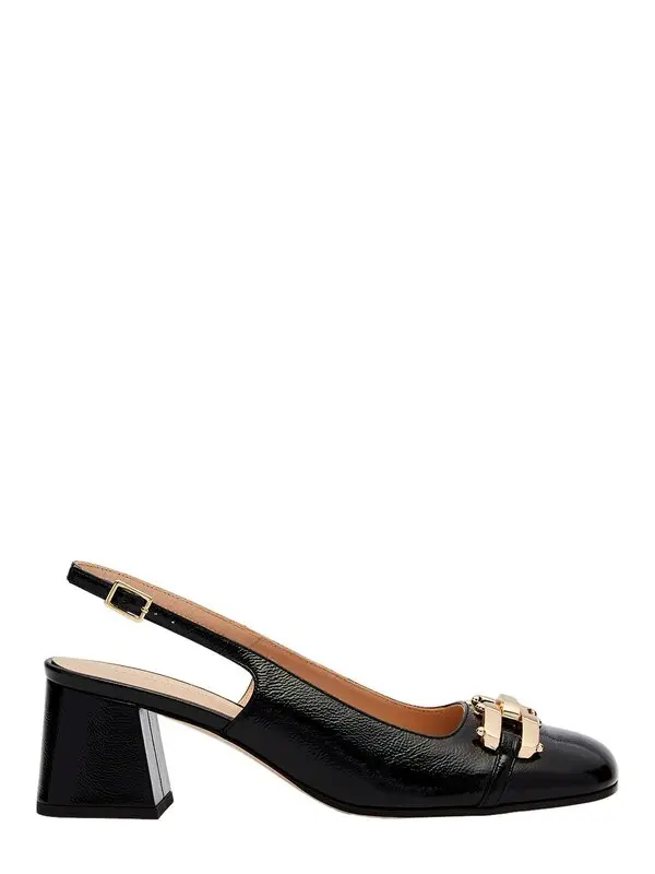 Scanlan Theodore Gold Trim Slingback Block Heel - Black