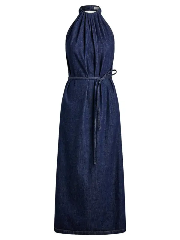 Scanlan Theodore Denim Gather Neck Midi Dress - Indigo.8