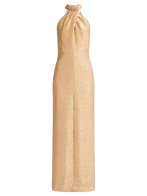 Scanlan Theodore Sequin Turban Neck Dress - Gold.cream