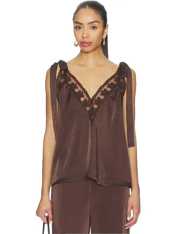 Bardot Aubrey Tie Strap Cami In Chocolate - Dark Choco