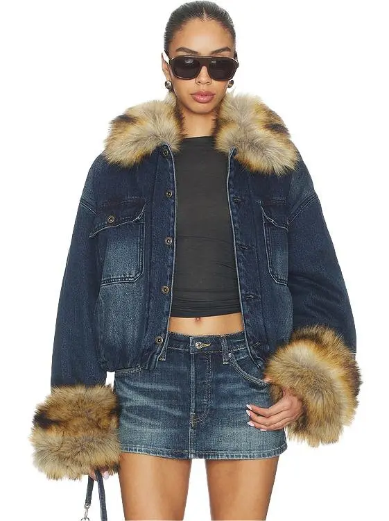 We11Done Faux Fur-trimmed Denim Jacket - Blue