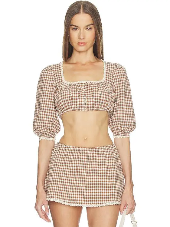 LOBA Ann Gingham Top - Brown & White