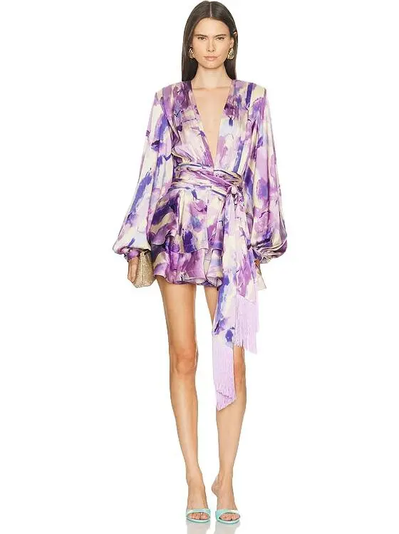 BRONX AND BRONCO Wisteria Bedouin Coastal Mini Dress In Purple - Purple Multi