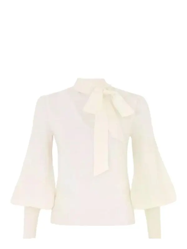 Zimmermann Balloon-sleeve Jumper With Neck-tie - Neutrals