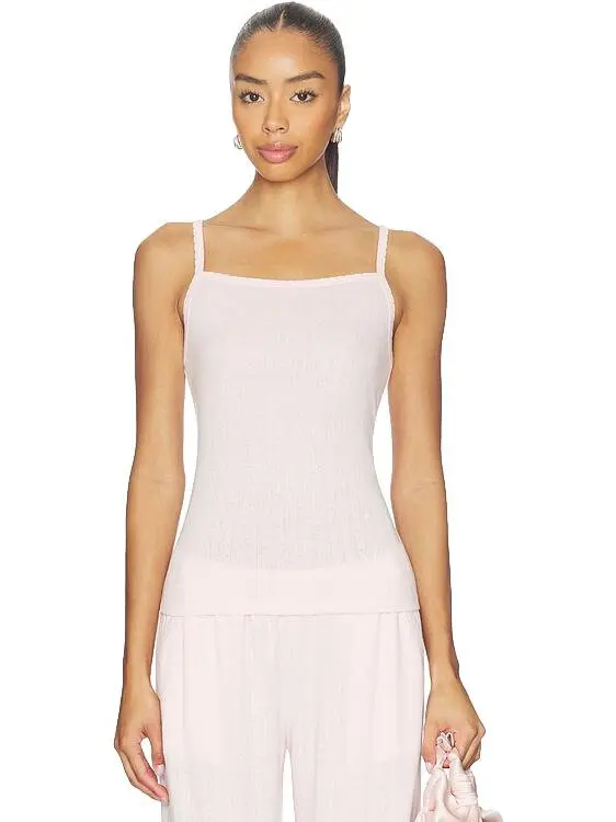 Barefoot Dreams Pointelle Rib Tank With Scallop Trim - Pink Sand