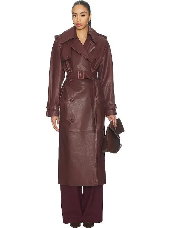 MANOKHI Melissa Leather Trench Coat - Burgundy