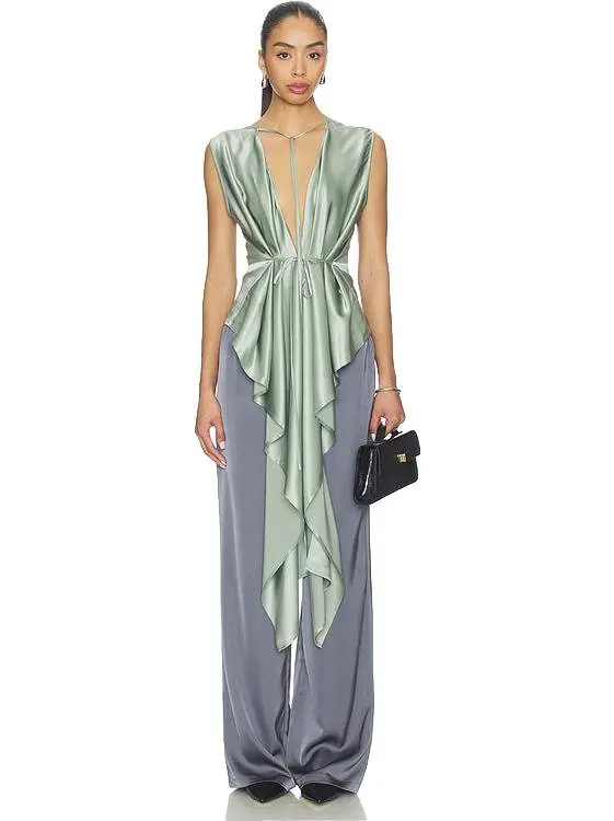 Helmut Lang Scarf Drape Top In Sage - Aqua Gray