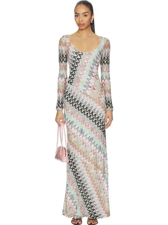 Missoni Long Dress - White  Pink & Light Blue Tones