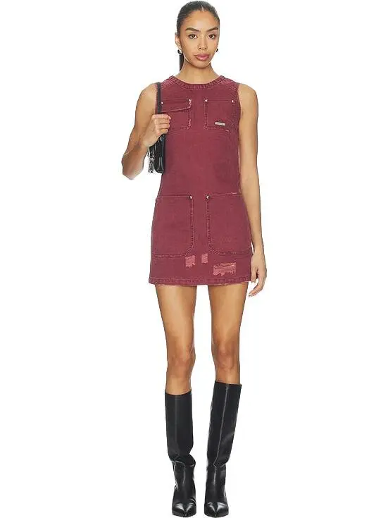 PRIVATE POLICY Distressed Canvas Dress - Burgundy