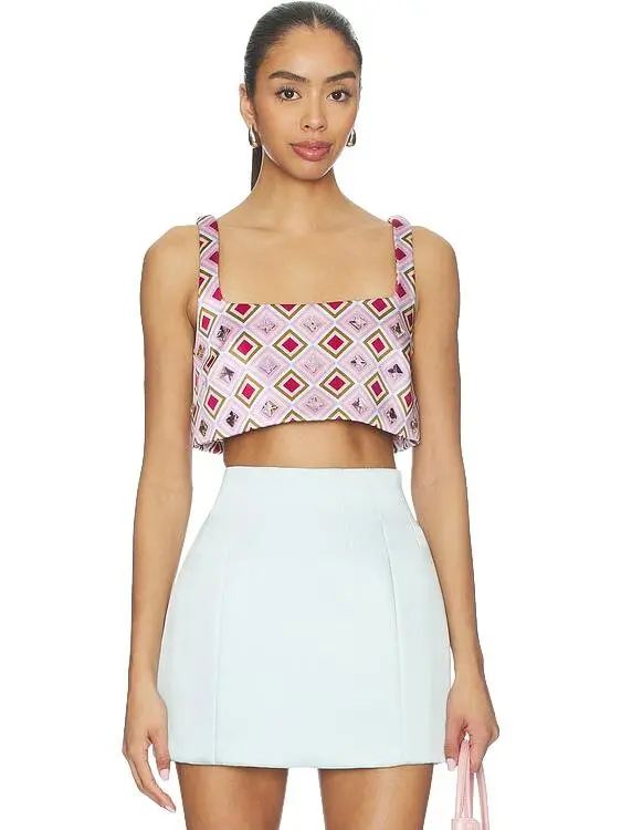 Retrofete Thalisa Top In Lavender - Lavander Geometric Tile