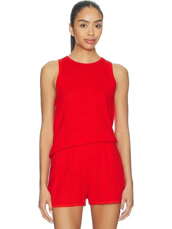 Soft Goat Pointelle Singlet Top - Tomato