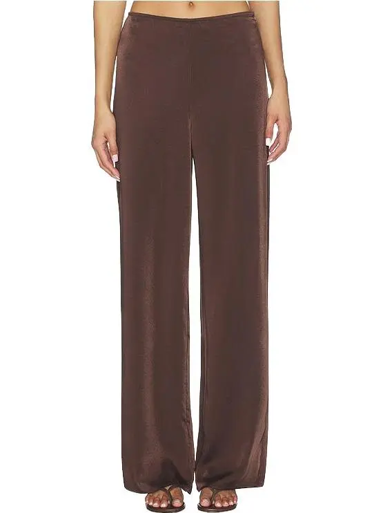 Bardot Devin Mid Rise Satin Pant - Chocolate