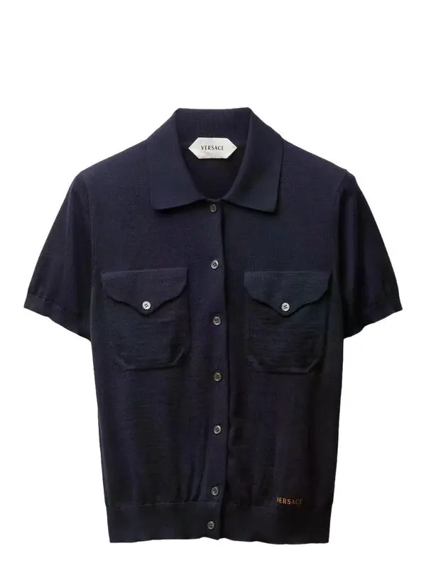 Versace Buttoned Cardigan With Chest Pockets - Blue