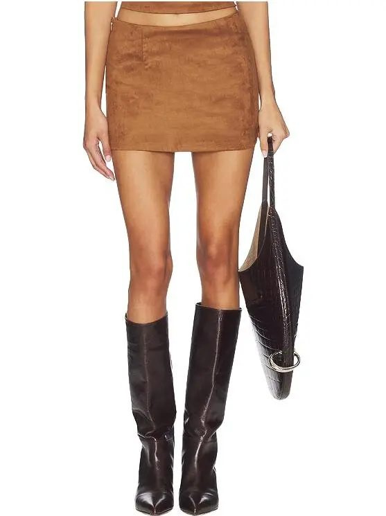 ALL THE WAYS Aiya Faux Suede Skirt - Brown