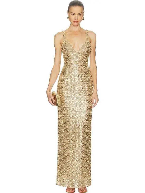 BRONX AND BRONCO Allegra Sequin Maxi Dress In Metallic - Gold
