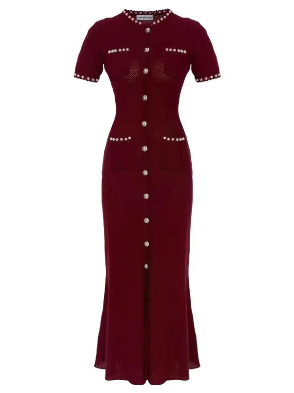 SELF-PORTRAIT Button-embellished Midi Dress - Red