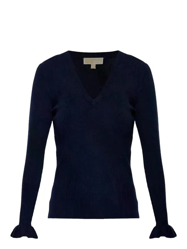 Michael Kors Ruffled V-neck Sweater - Blue