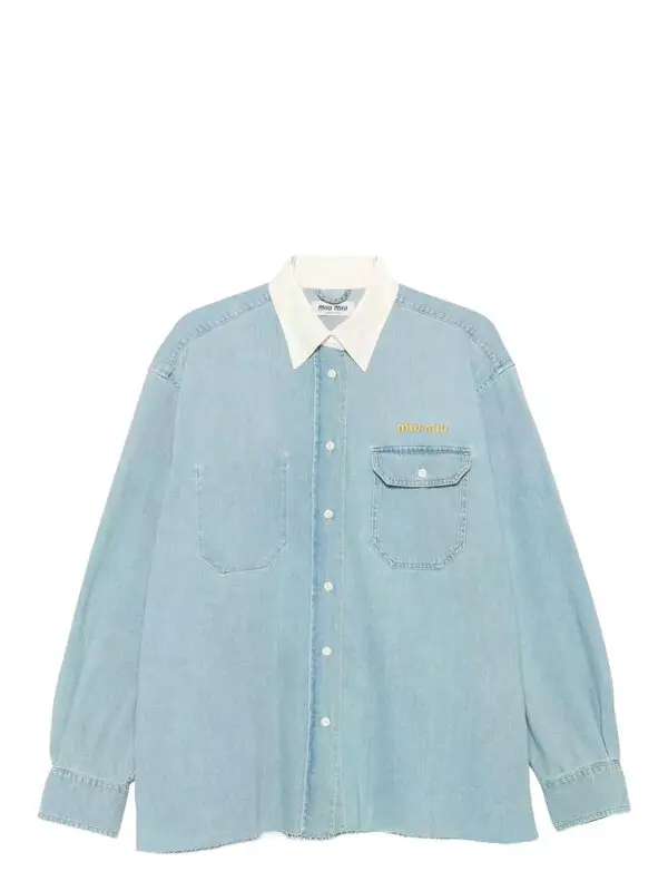 Miu Miu Contrast Collar Embroidered Logo Shirt - Blue