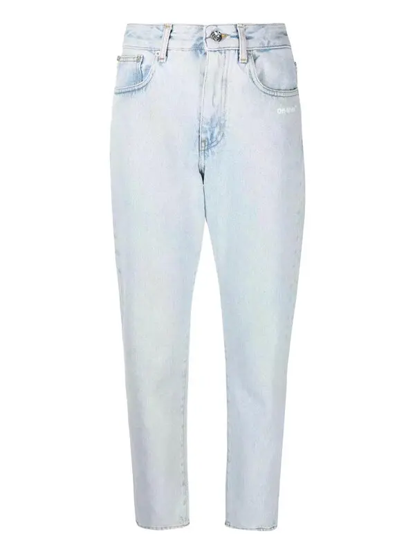 Off-White Diag-stripe Cropped Jeans - Blue