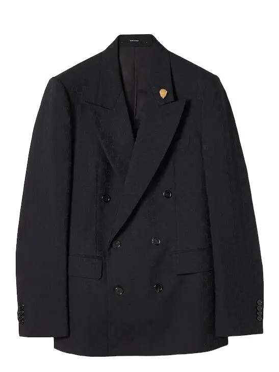Gucci Double-breasted Gg Wool Jacket - Black