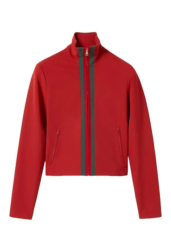 Gucci Stretch Nylon Zip-up Jacket With Web Intarsia - Red