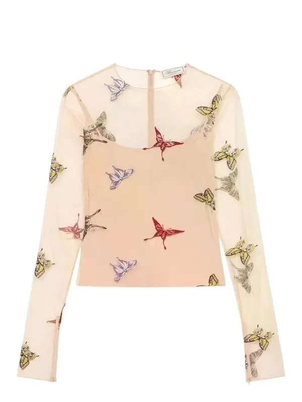 Blumarine Embroidered Tulle Blouse - Neutrals