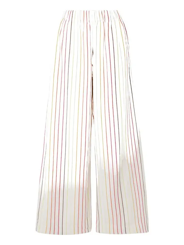 MARRAKSHI LIFE The Palazzo Striped Cotton Wide-leg Pants - White