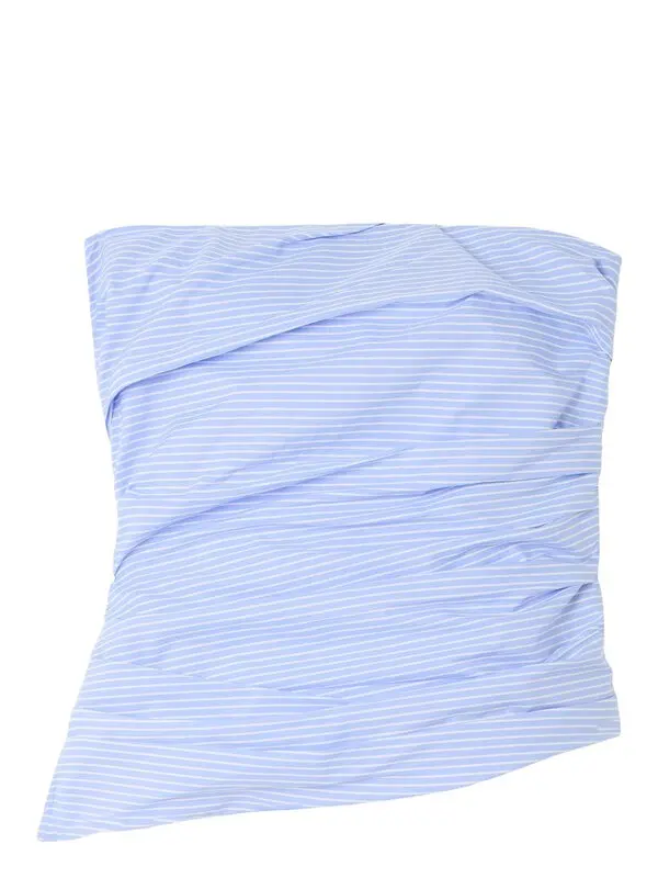 Simkhai Emerson Strapless Pinstriped Cotton-poplin Bustier Top - Blue
