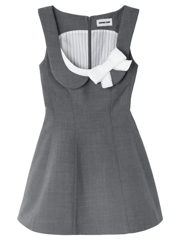 SHUSHU/TONG Bow-detailed Flannel Mini Dress - Gray