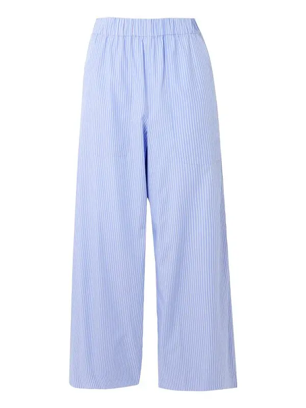 Simkhai Arden Pinstriped Cotton-poplin Wide-leg Pants - Blue