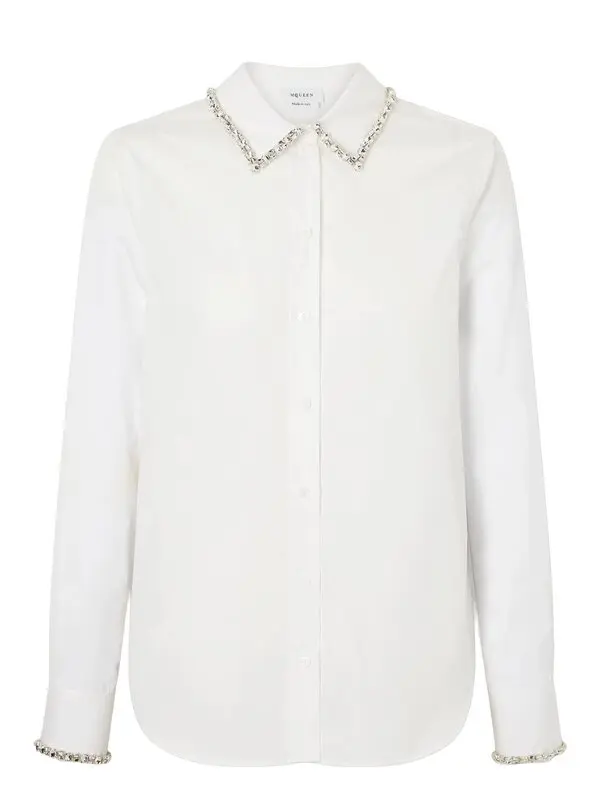 Alexander McQueen Crystal-embellished Cotton-poplin Shirt - White